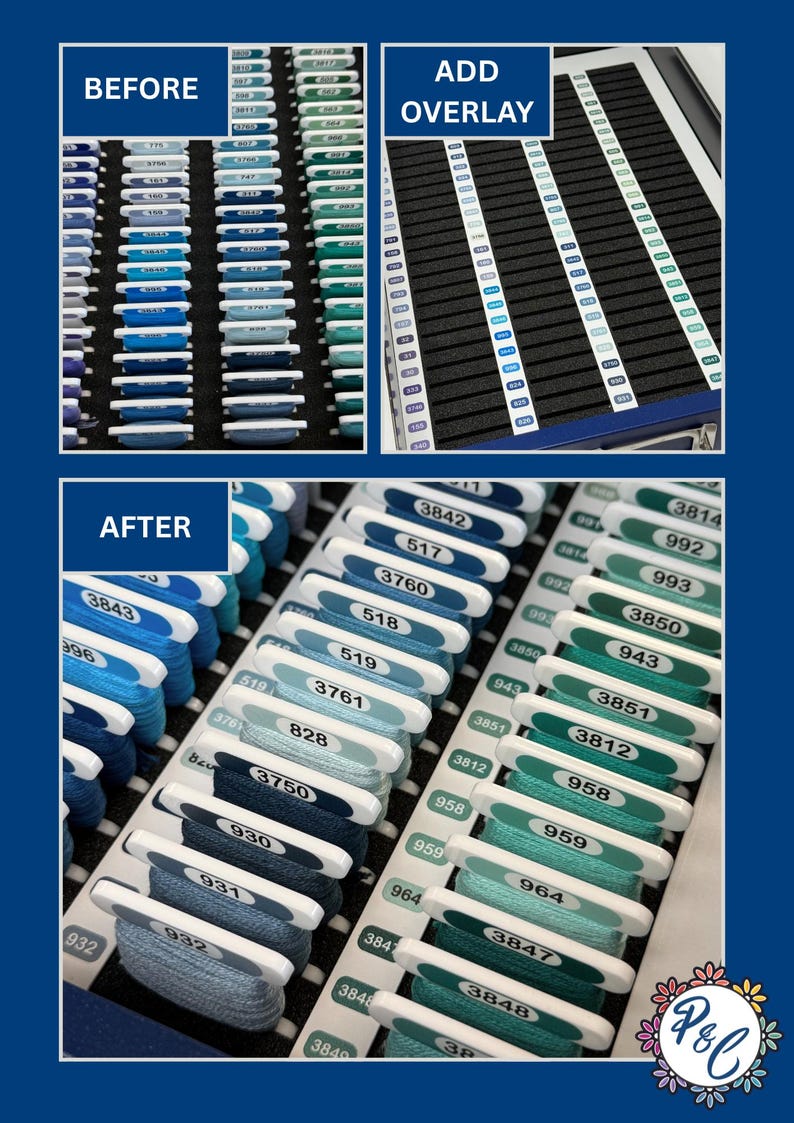 DMC Thread Layout Guide Overlays (set of 5) for Bisley Cabinet | Full ...