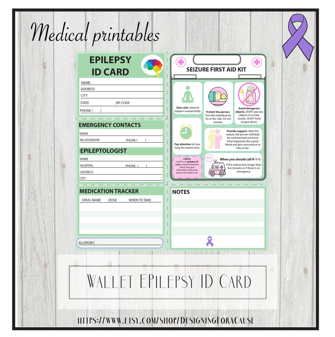 Epilepsy Medical Alert ID Card, Pocket Wallet ID, School Form ...