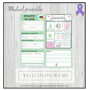 Epilepsy Medical Alert ID Card, Pocket Wallet ID, School Form ...