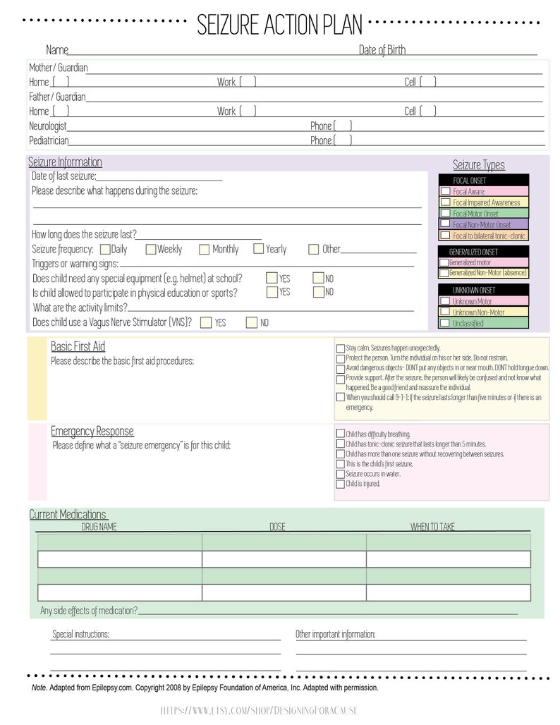 Seizure Tracking Kit, Seizure Diary, Medical Printables, Epilepsy - Etsy