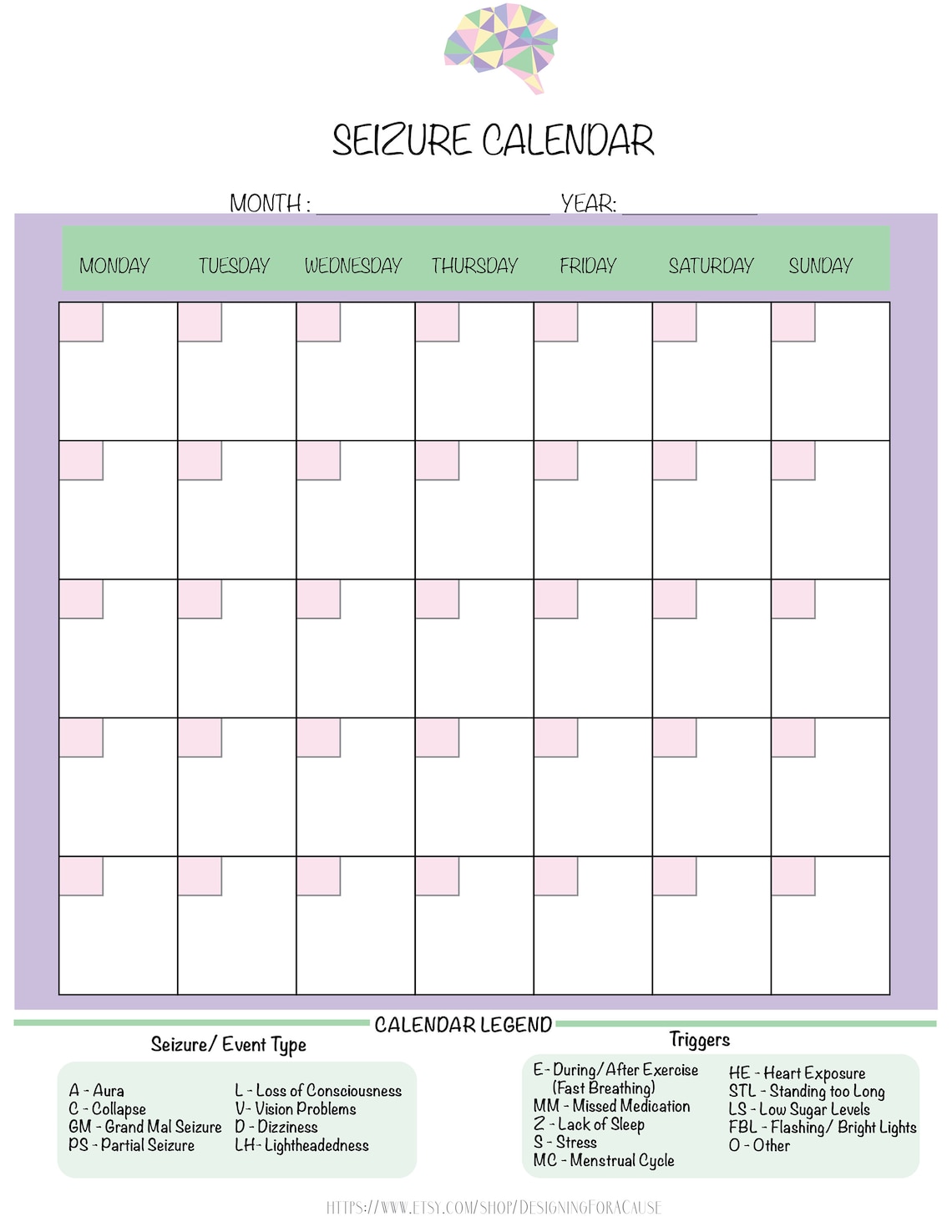 Seizure Tracking Kit, Seizure Diary, Medical Printables, Epilepsy - Etsy