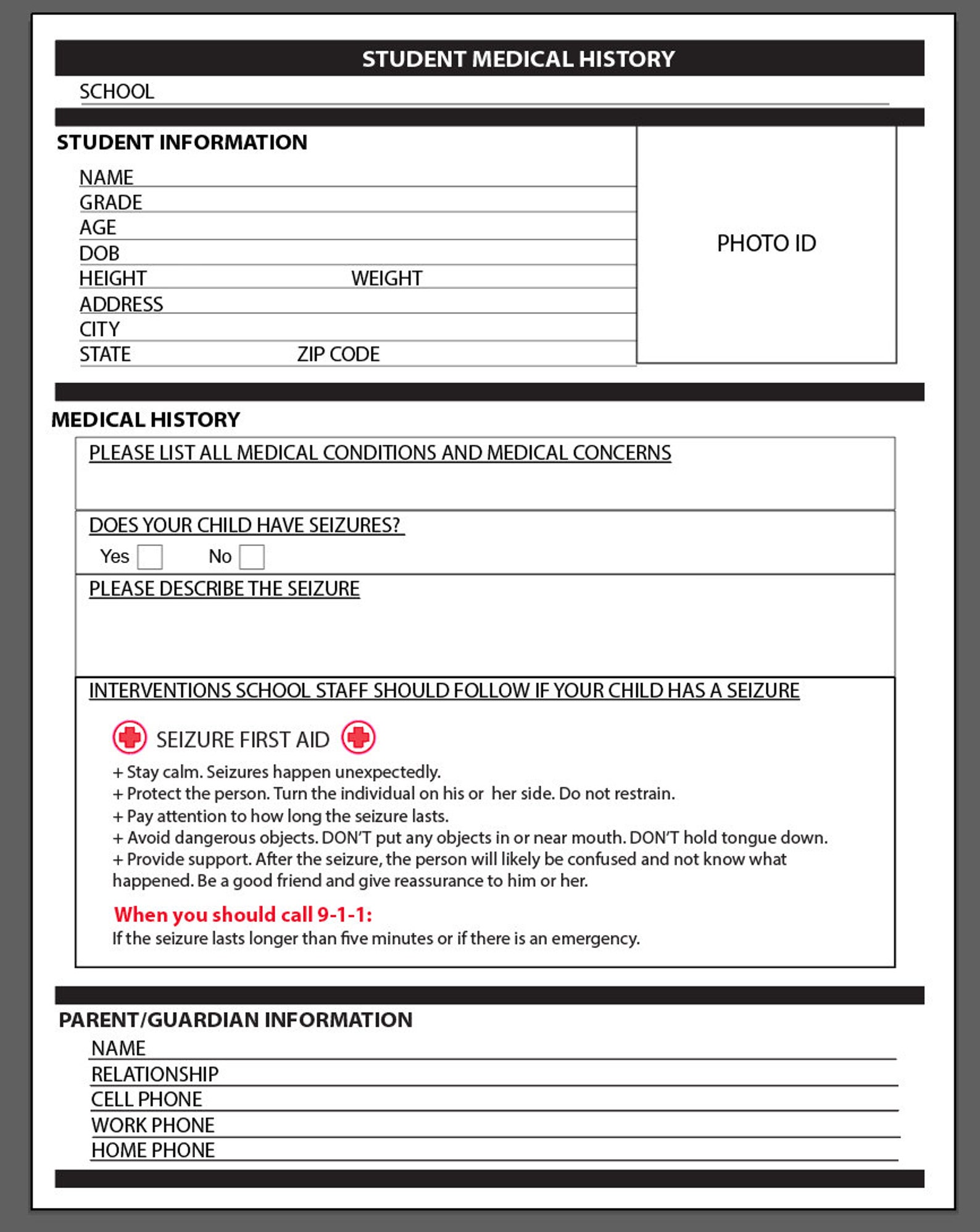 Epilepsy Medical Alert ID Card, Pocket Wallet ID, School Form ...