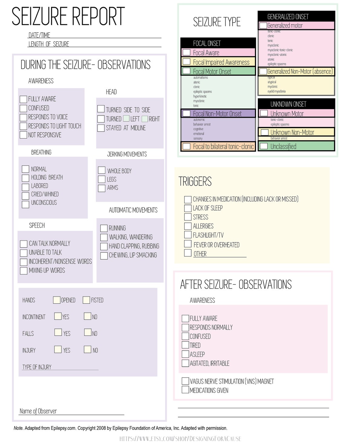 Seizure Tracking Kit, Seizure Diary, Medical Printables, Epilepsy - Etsy