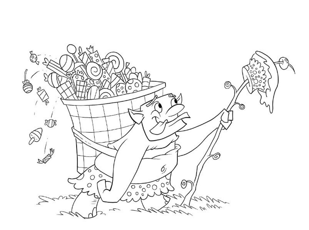 Monster Colouring Page, Candy Troll Digital Colouring, PDF Monster ...