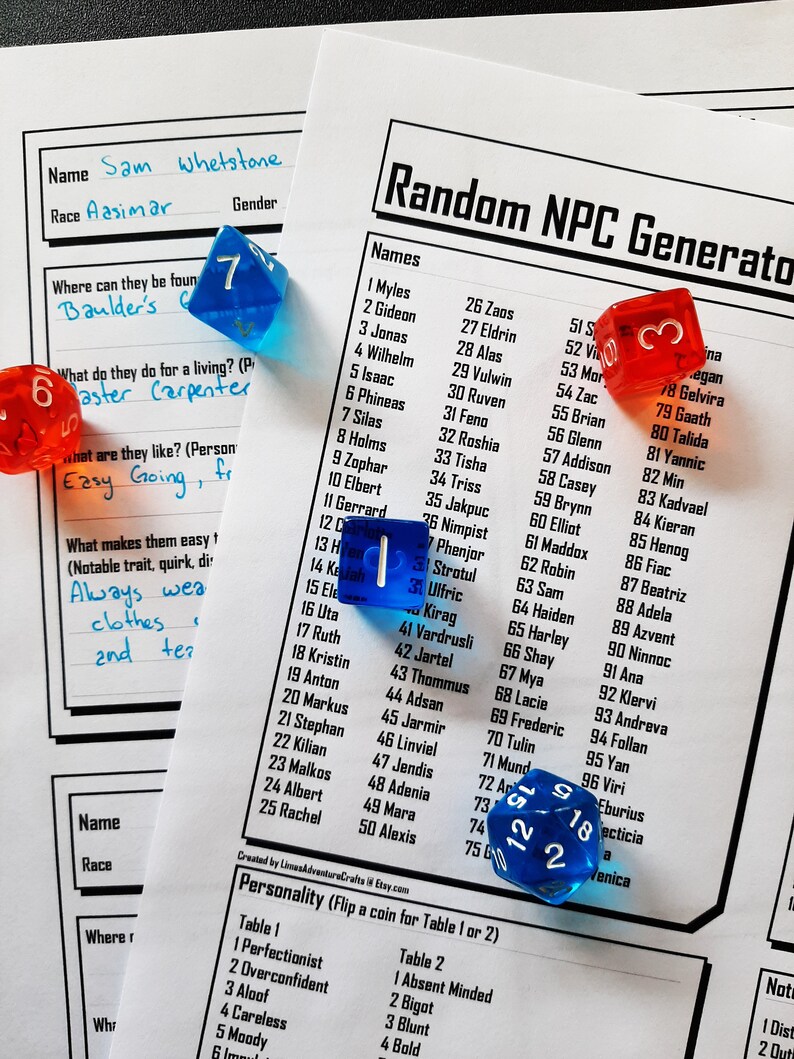 NPC Tracker and Generator / PDF / Dungeons and Dragons 5E - Etsy
