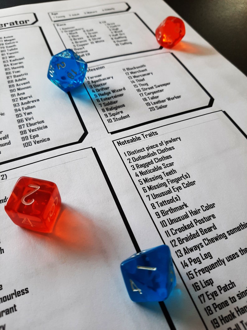 DnD 5e Random NPC Generator and Tracker / Printable | Etsy