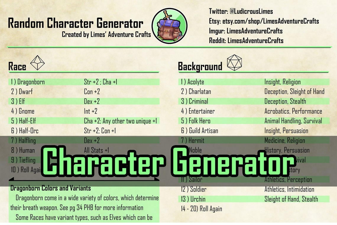 Character Generator / PDF / Dungeons and Dragons 5E - Etsy España