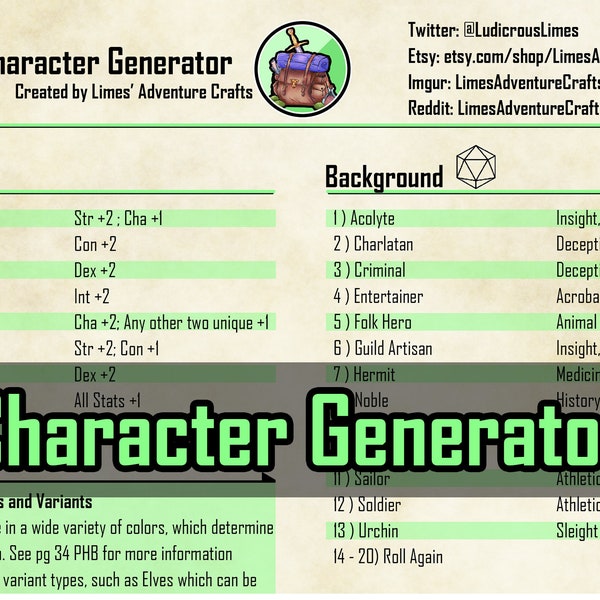 Dnd Character Generator - Etsy