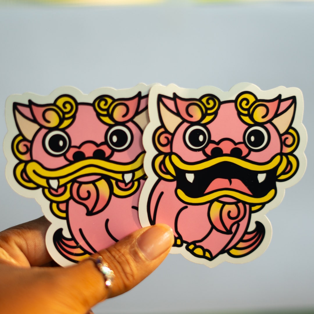 Pink Okinawa Shisa Dog Vinyl Stickers - 2 PACK - Etsy