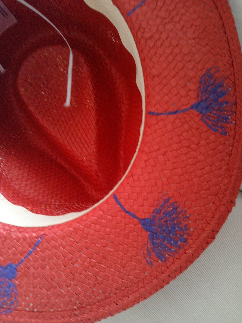 Unisex straw panama style hat with handmade paintings from | Etsy