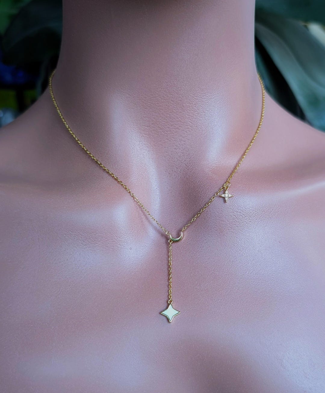 Dainty 925 Sterling Silver Y-shape Shiny Star Moon Zircon Long Chian ...