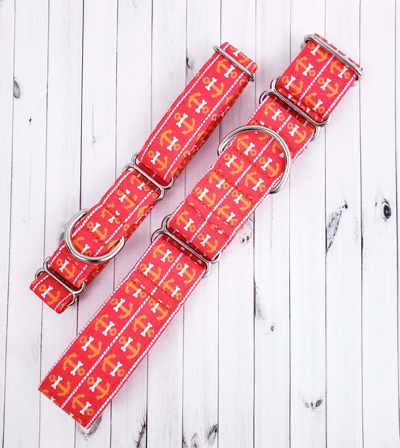 Martingale Collar With Anchors and Doggie Bones Red, Personalized Dog ...
