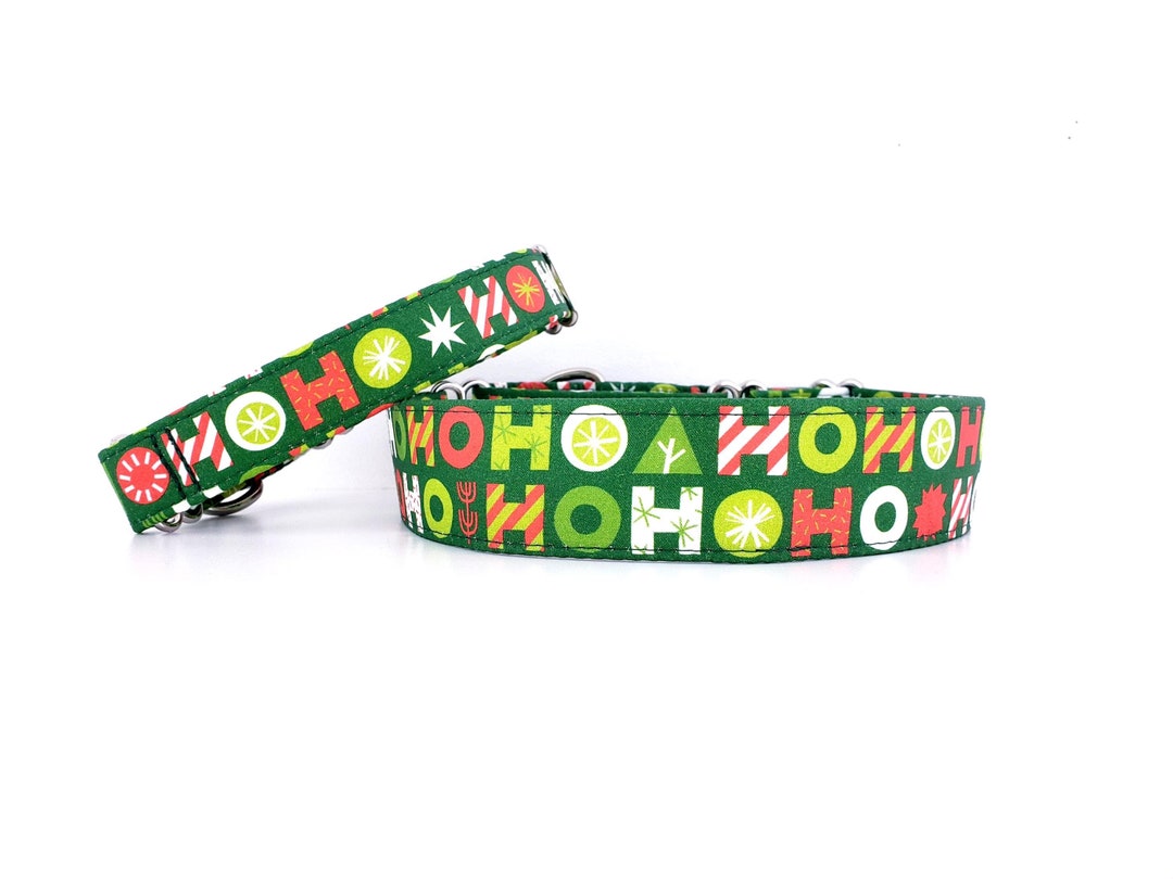 Christmas Martingale Dog Collar Ho Ho Ho Green, Sizes XS to XL - 3/4 ...