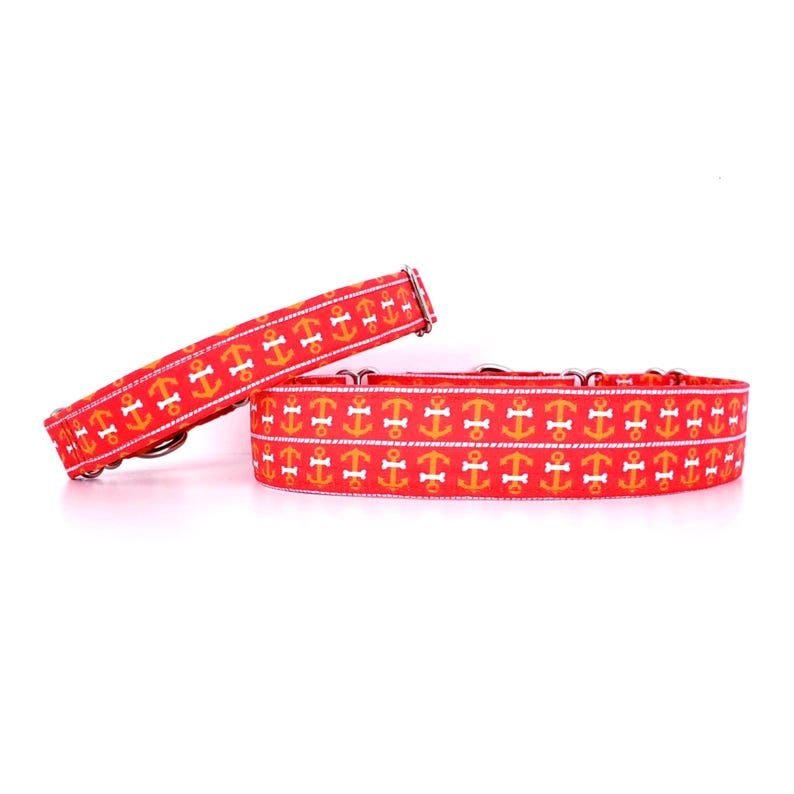 Martingale Collar With Anchors and Doggie Bones Red, Personalized Dog ...