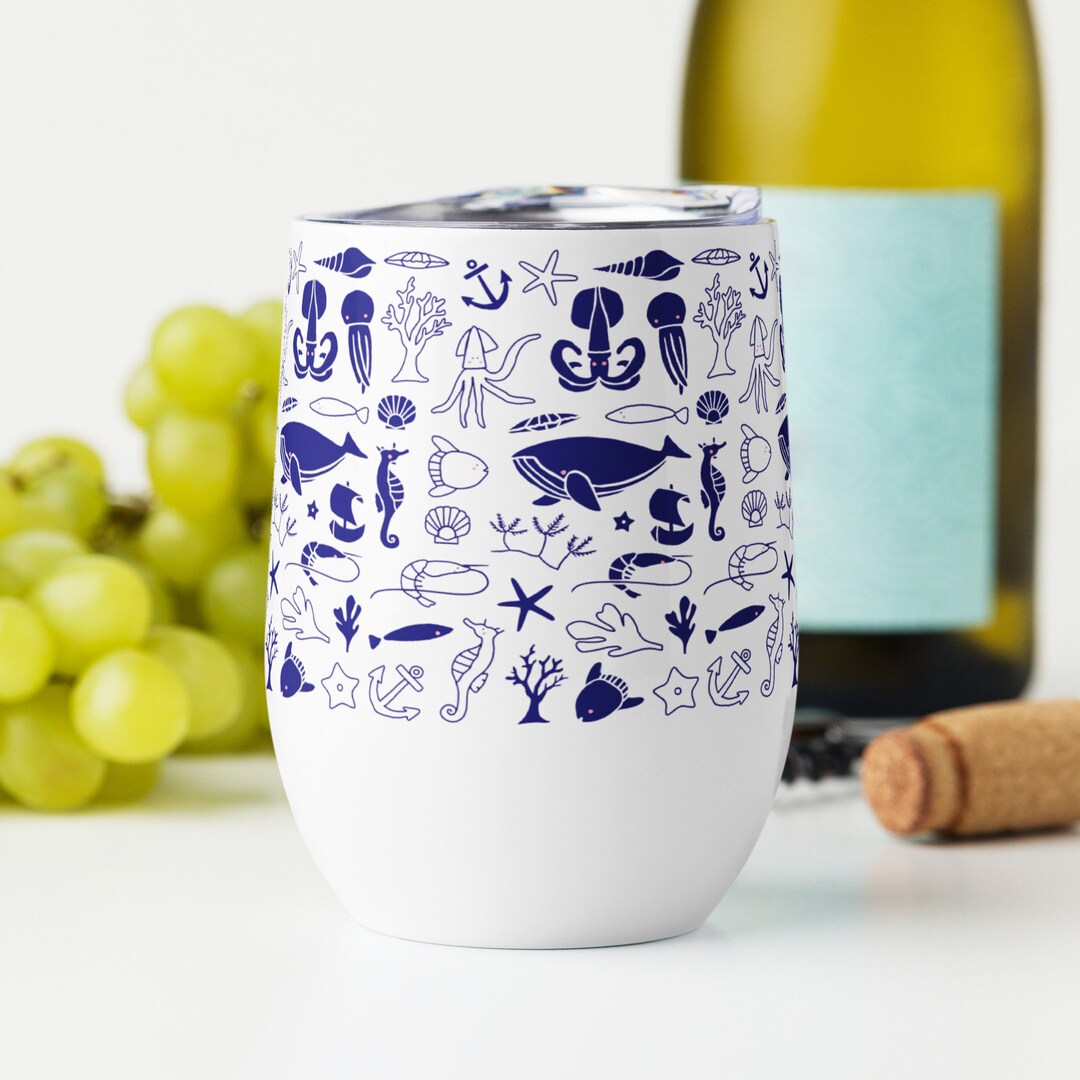 Underwater Animals Wine Tumbler, Nautical Theme, - Etsy