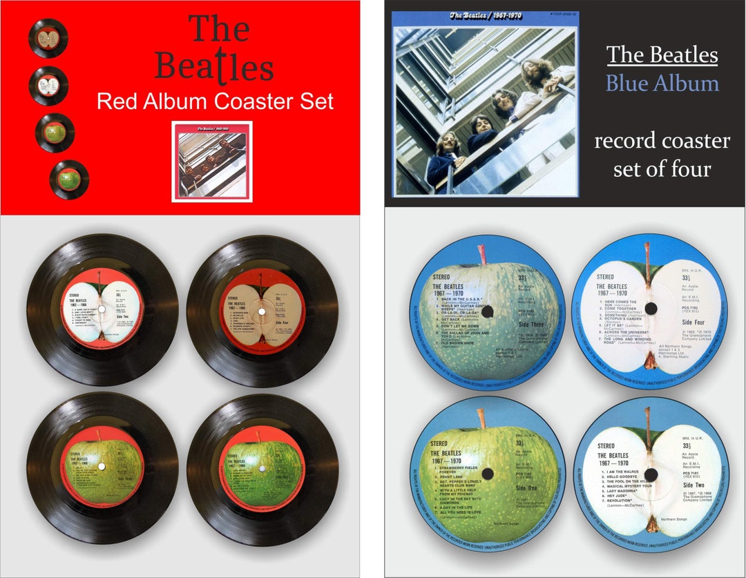 The Beatles Double Offer Coaster Set RED & BLUE Albums Records Free ...