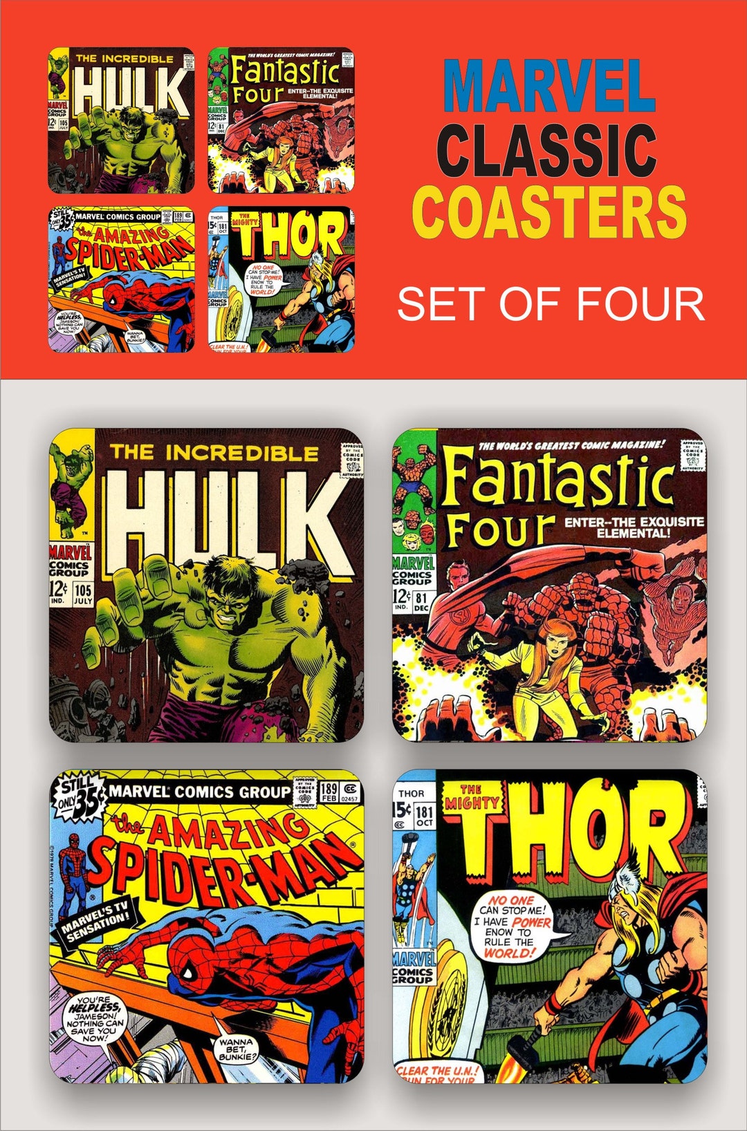 Marvel Classic Comic Coasters set of Four - Etsy