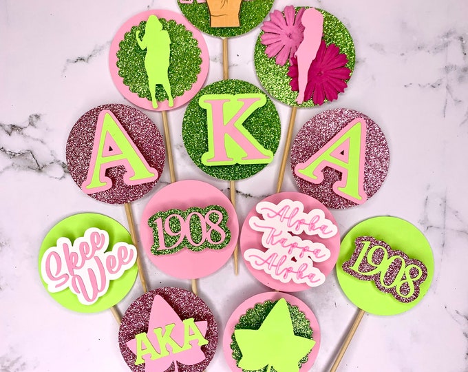 AKA Cupcake Toppers, Alpha Kappa Alpha Sorority, Set of 12 - Etsy
