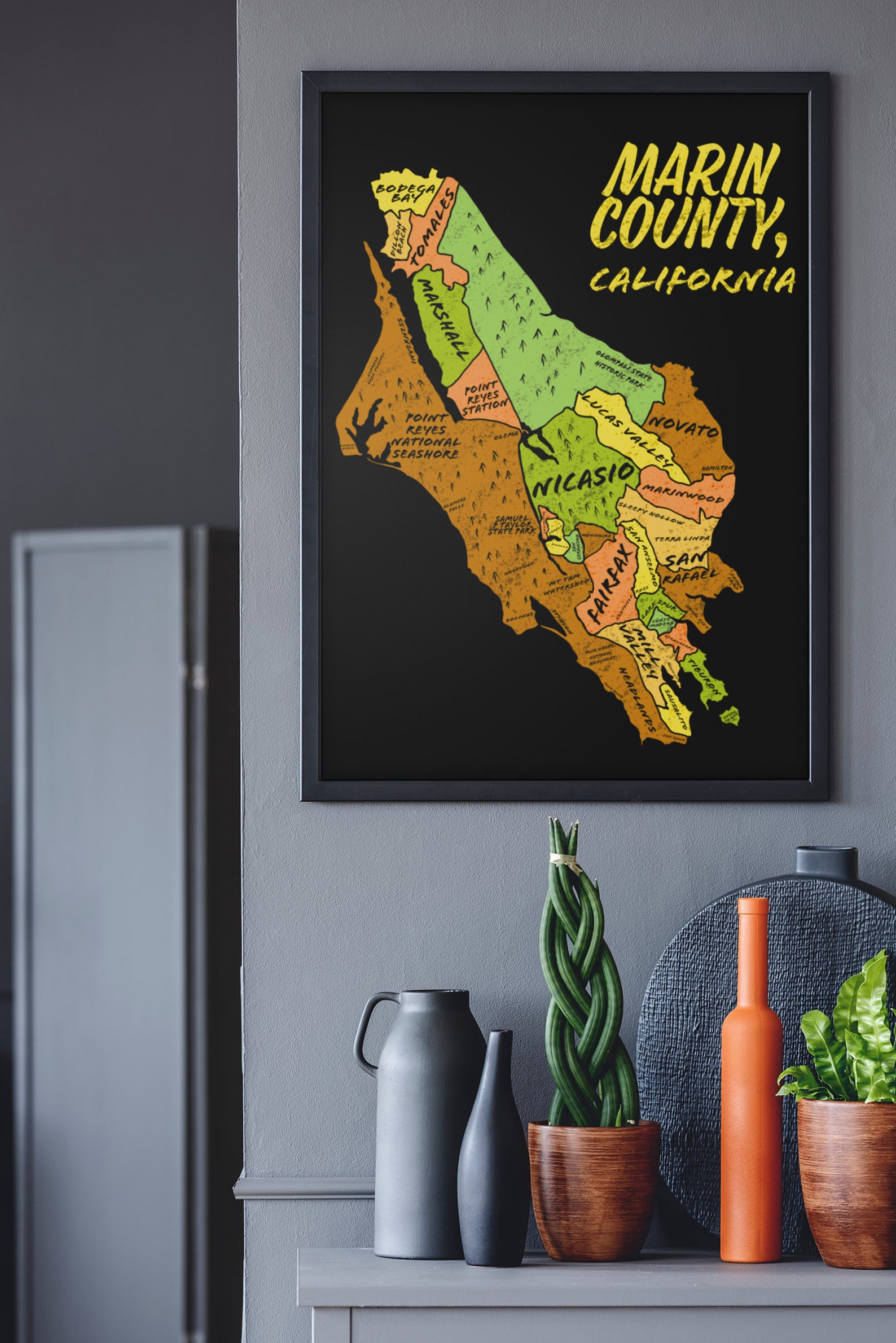 Marin County Map Art Print Original Digital Illustration - Etsy