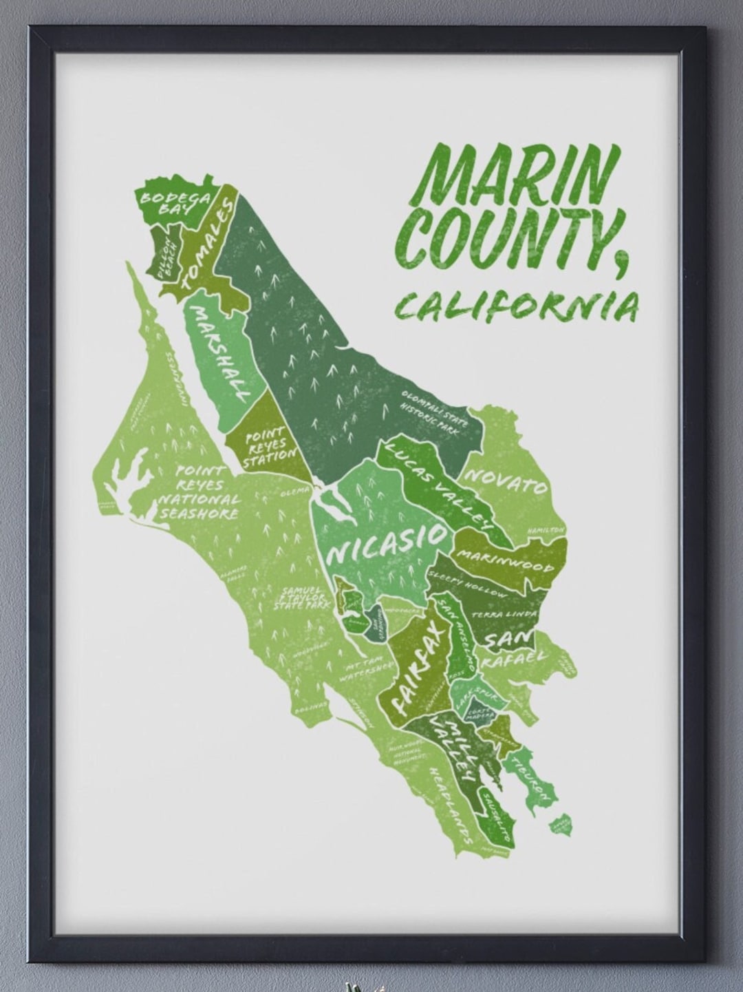 Marin County Map Art Print Original Digital Illustration - Etsy