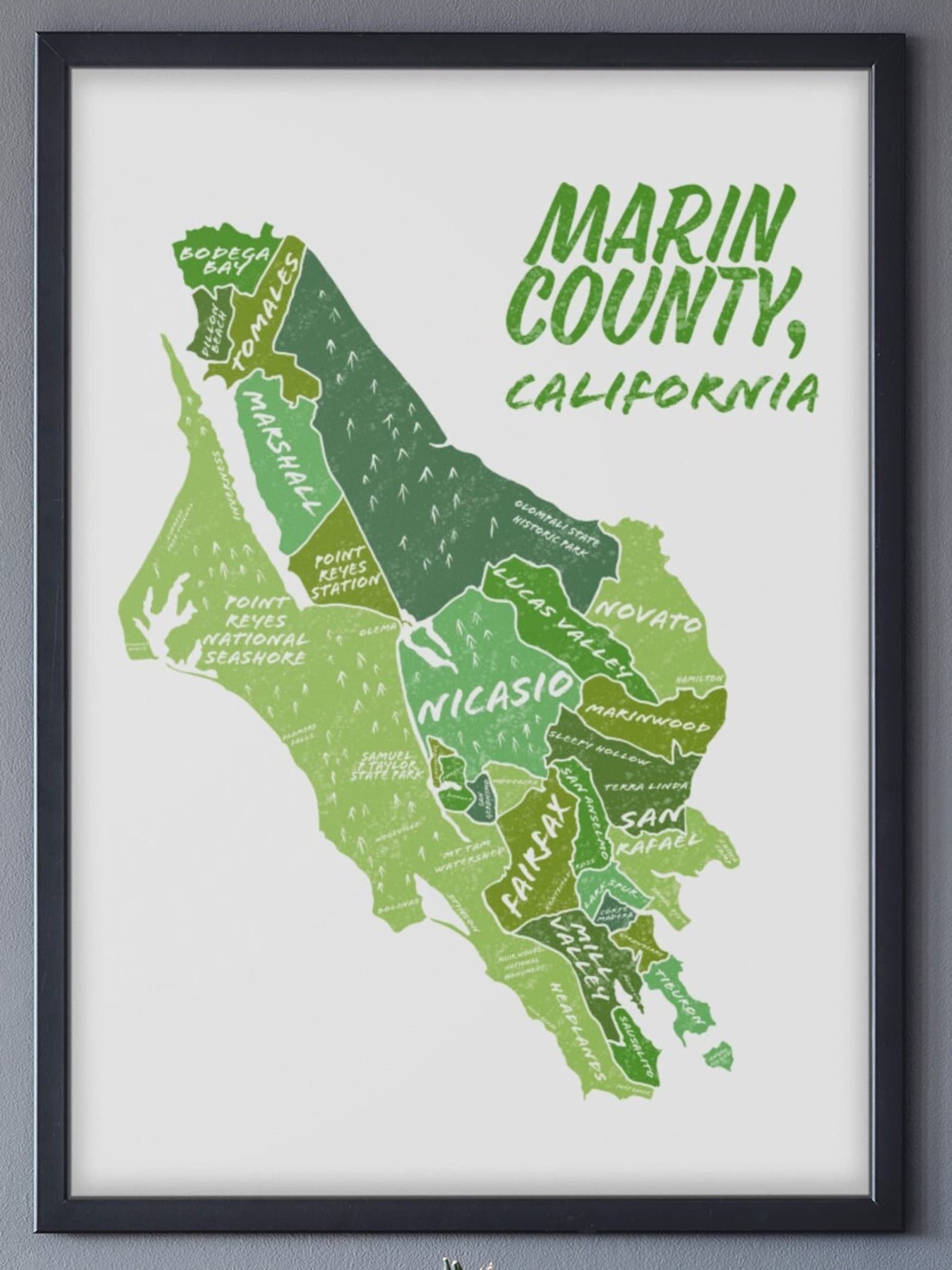Marin County Map Art Print Original Digital Illustration - Etsy
