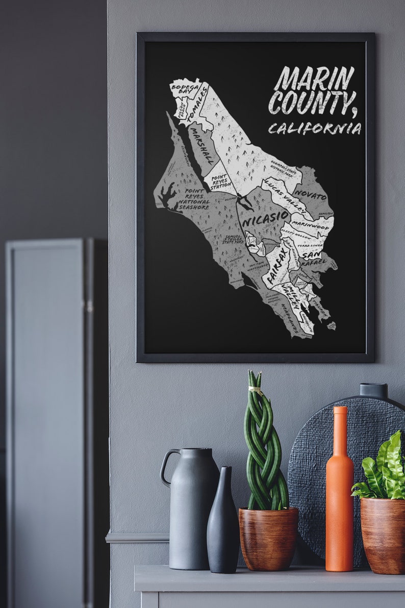 Marin County Map Art Print Original Digital Illustration - Etsy