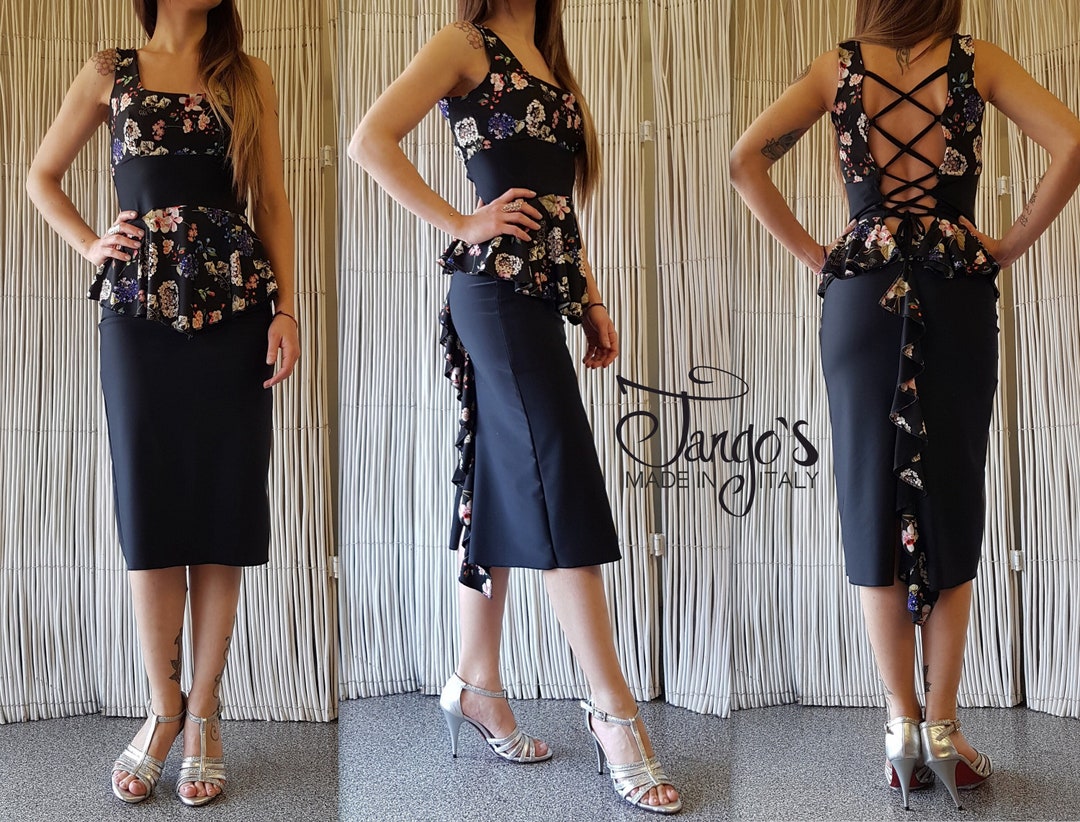 Floral Peach Geneva Set, Tango Dress, Tanguera, Argentine Tango, Ruffle ...