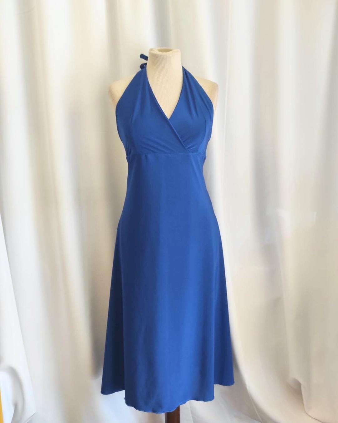 Tango's Catedral Dress Blue Halter Neck Side Slits Adjustable Bow Open ...