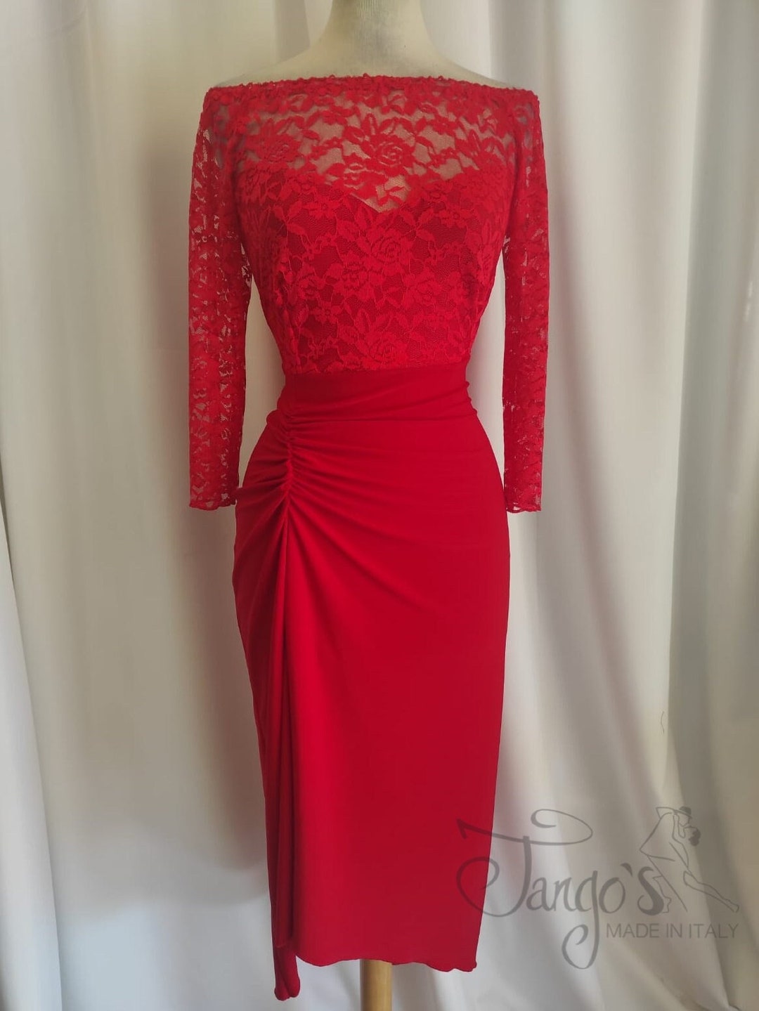 Women's Annabelle Red Argentinian Tango Dress With Bardot Neckline and ...