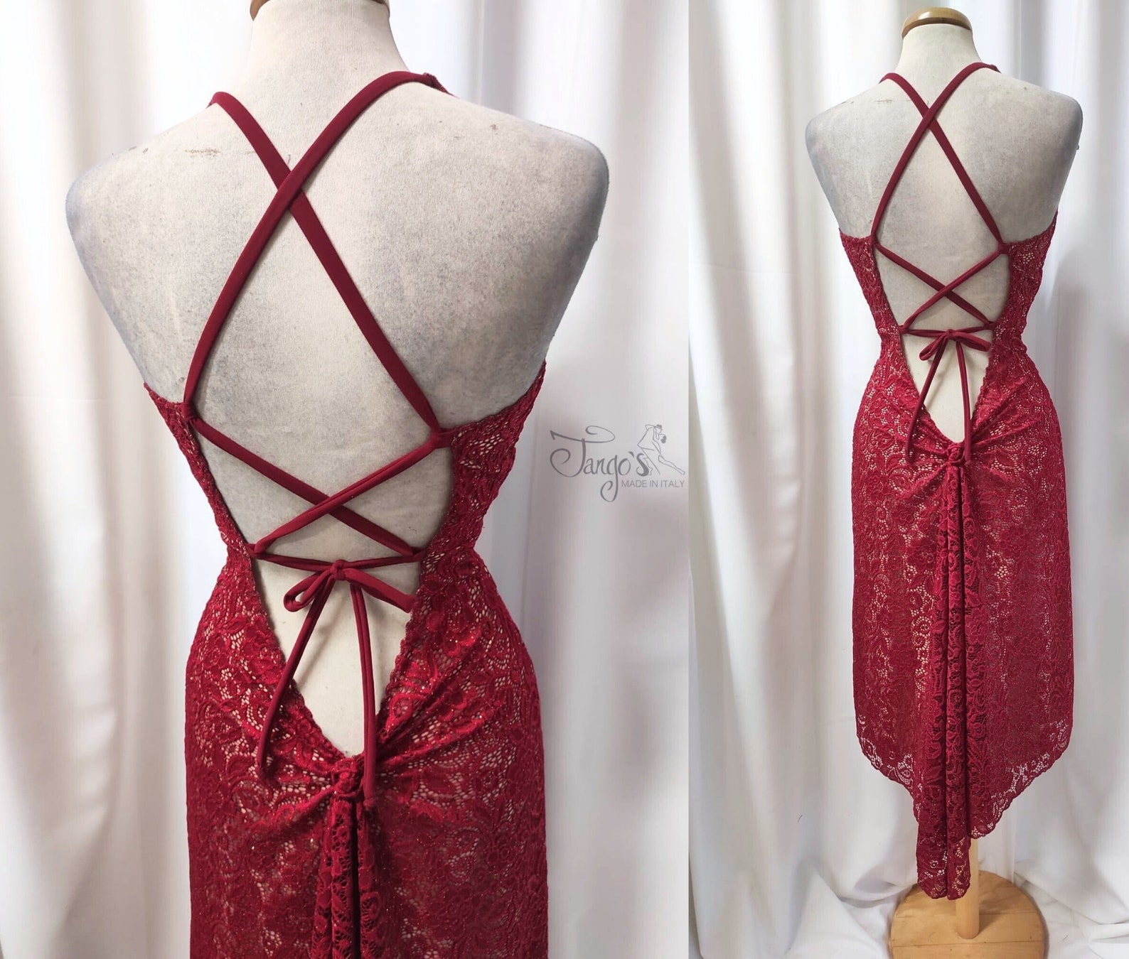 Tango's SOFIA DRESS Burgundy Lace With Cross Backs Evening Dance Tango ...