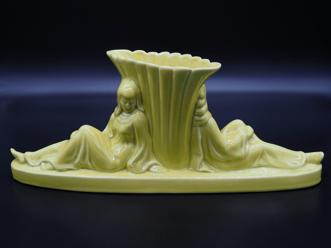 RARE Red Wing 'the Nymphs' Vase B2500 Green/yellow 17"lx6.5"hx3.75"w ...