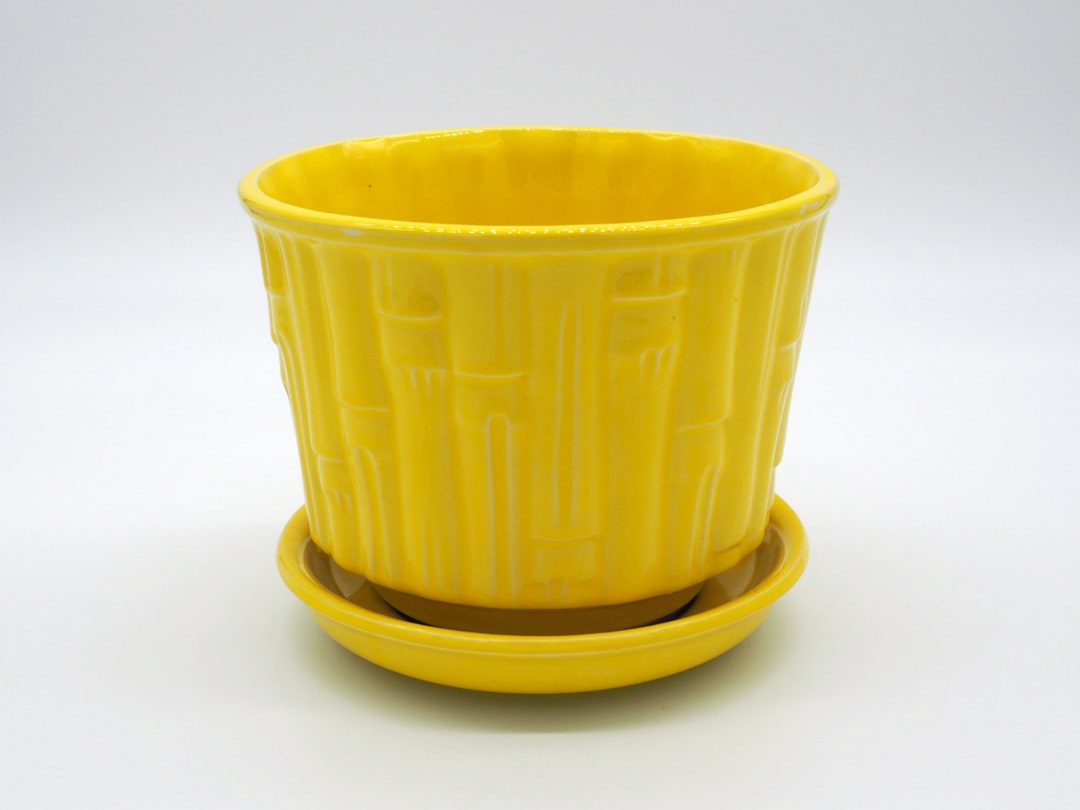 Mccoy 0375 Large Yellow Planter 6"h X 7.5"d W/attached Saucer - 'green ...