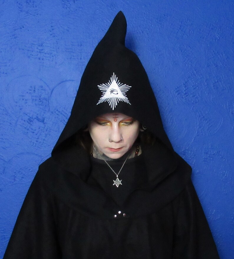 Black MAGUS Medieval Style Hood with Embroidery / ceremonial | Etsy
