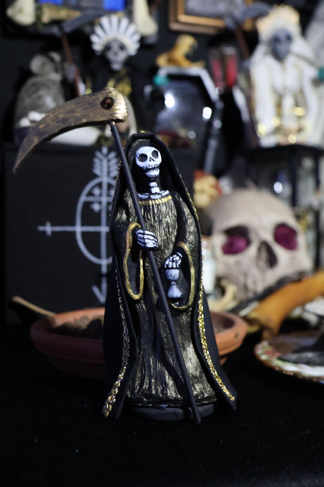 La Santisima Muerte Statue- La Niña Negra 6 Inches- Black Santa Muerte ...