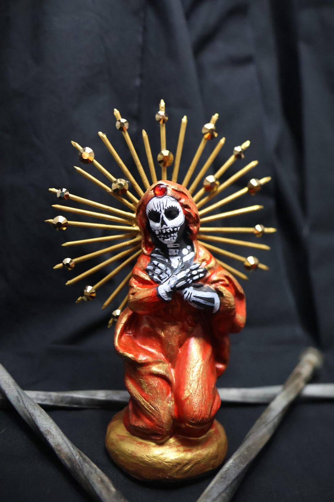 Red & Gold Santa Muerte Statue~ La Santisima Muerte Statue~ La Roja 5.5 ...
