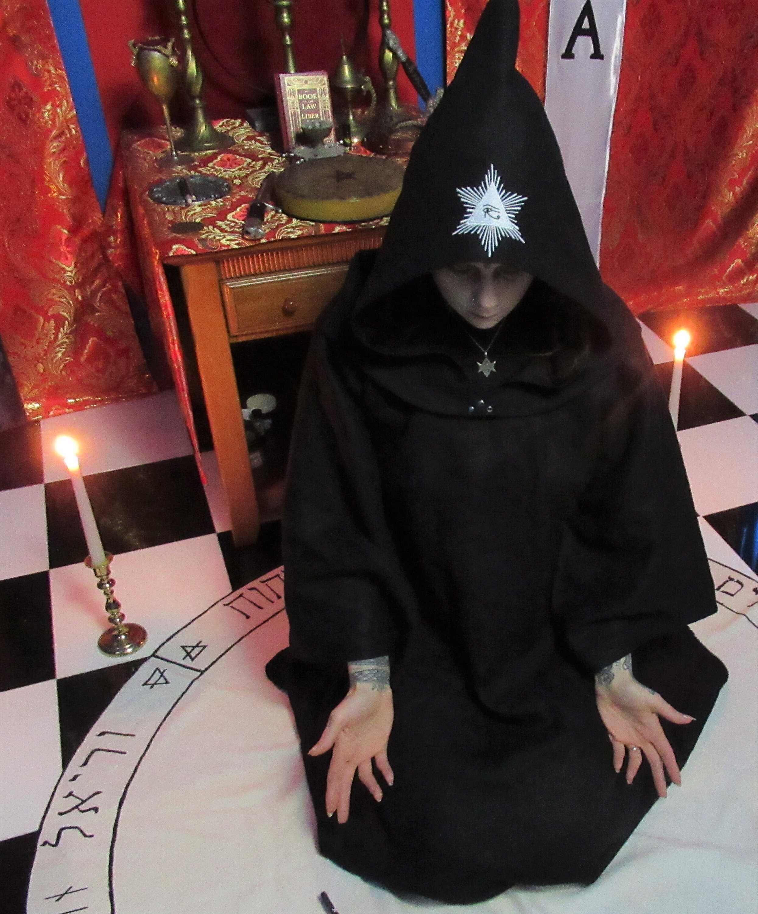 Black MAGUS Medieval Style Hood with Embroidery / ceremonial | Etsy