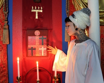 A Tau 100% Linen HOODED Robe Ritual Thelema Golden Dawn/magickal ...