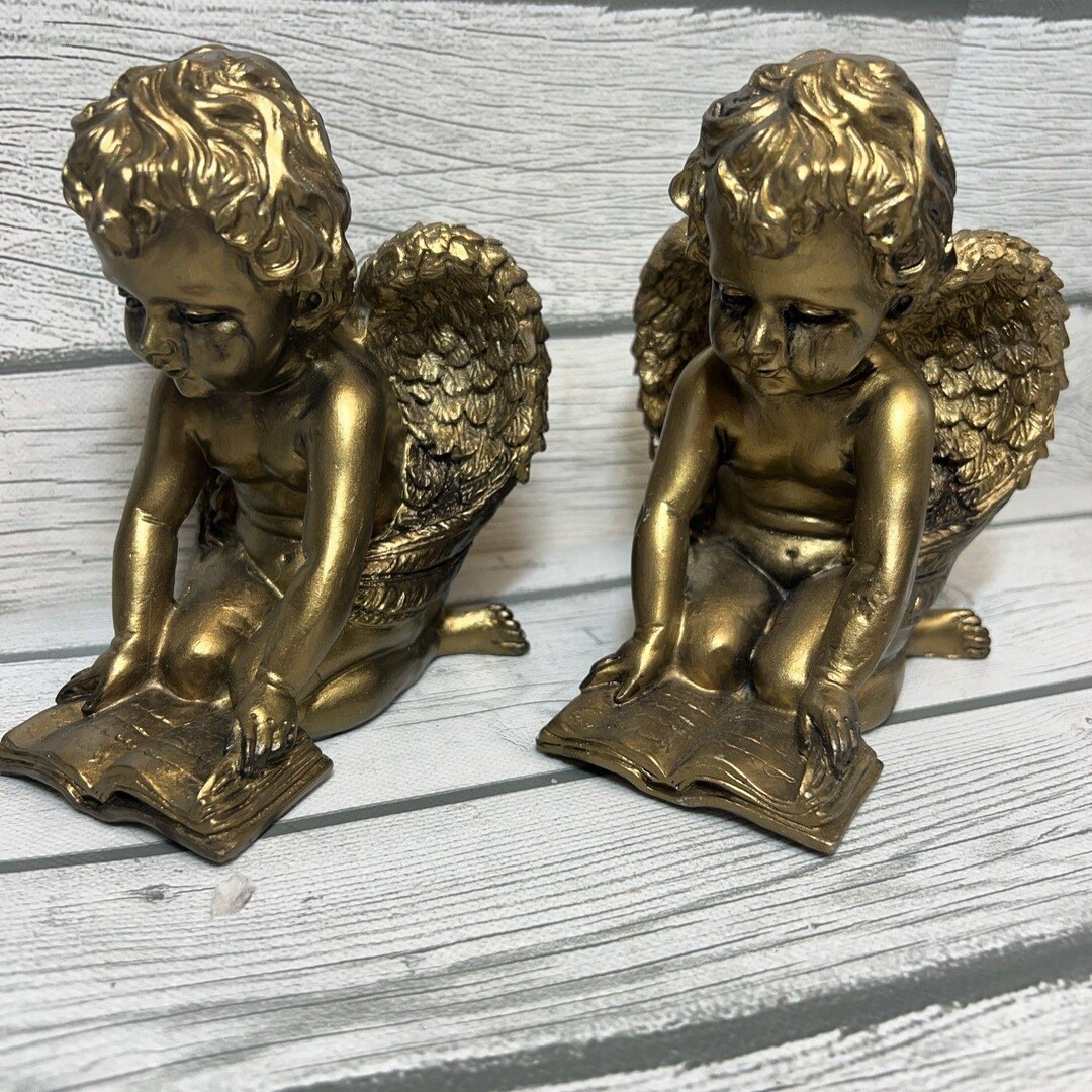 Cherub Bookends Gold Color Set of 2 - Beautiful Details Angels Regency ...