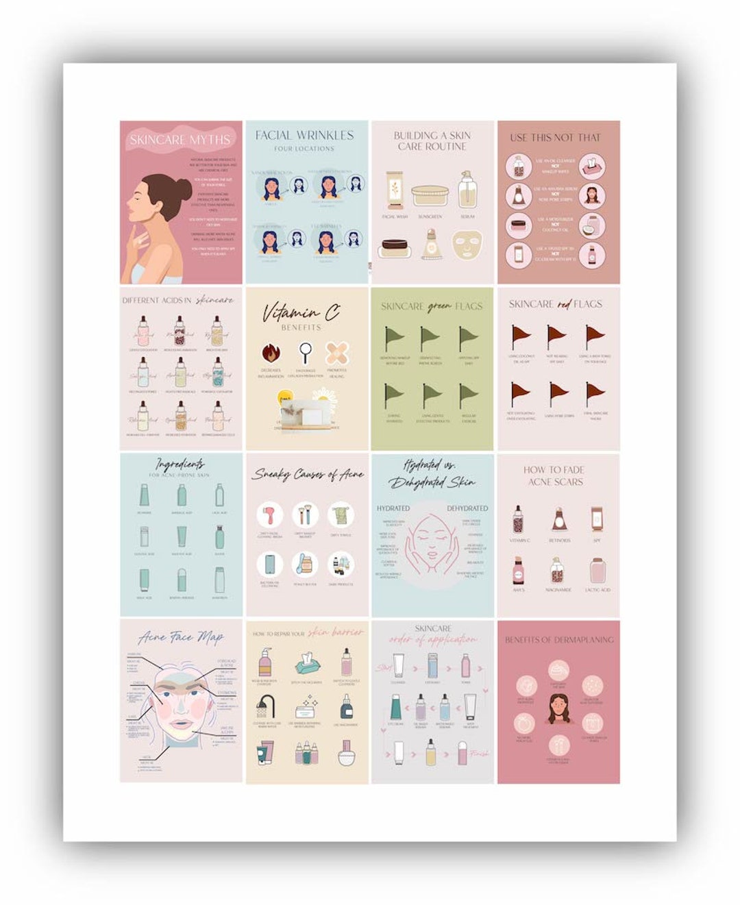 Esthetician Graphic Prints, Poster Set, Digital Downloads, Wall Art ...