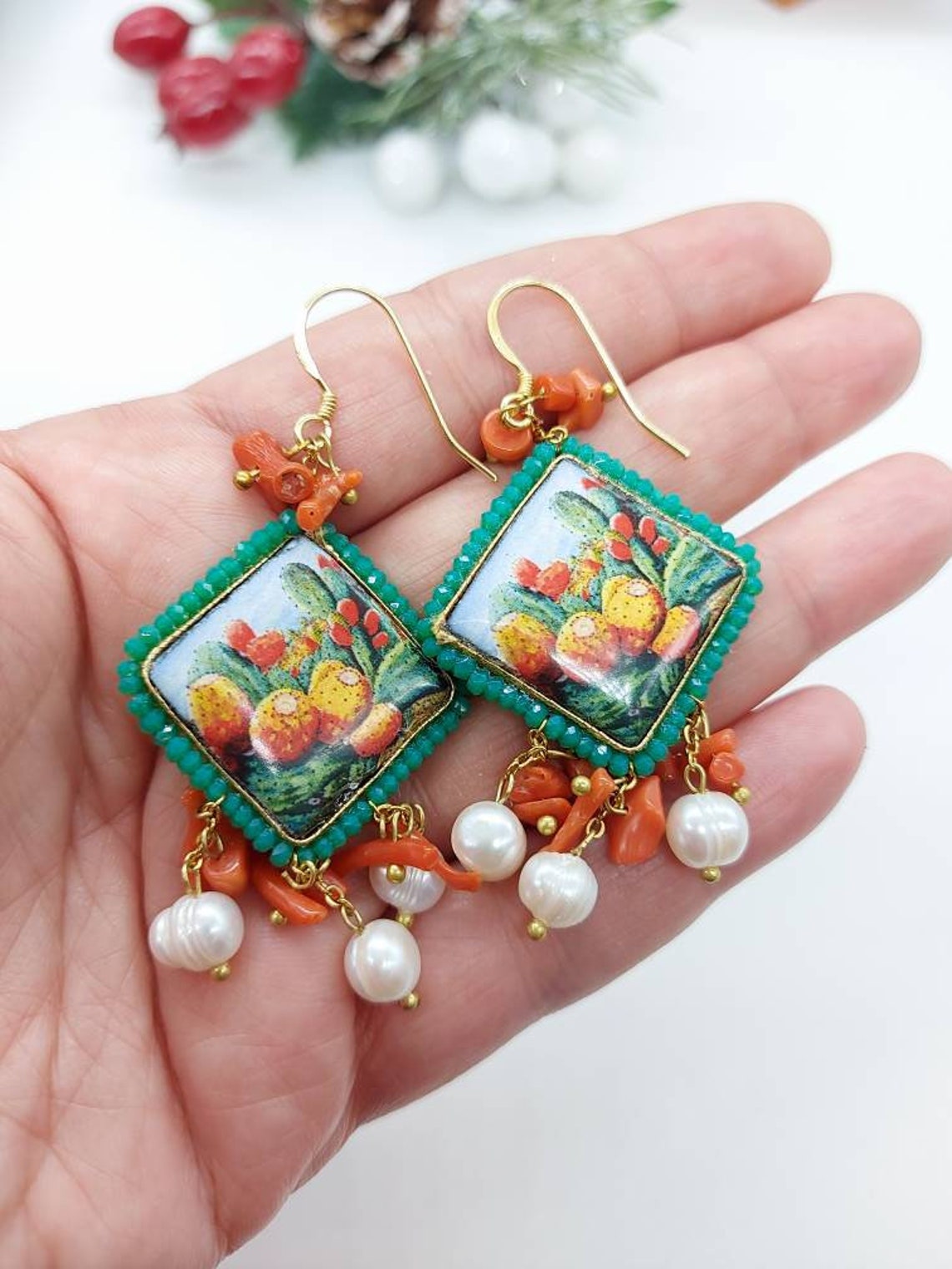 Sicilian Tile Earrings Sicily Earrings Sicilian Ceramic | Etsy
