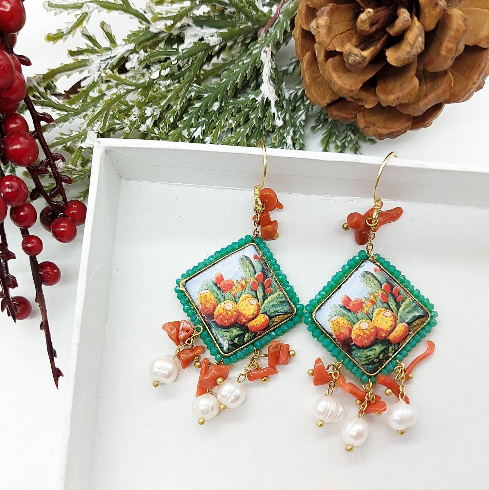Sicilian Tile Earrings Sicily Earrings Sicilian Ceramic | Etsy