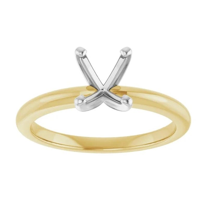 10K Gold Solitaire Ring Mounting Oval Cut 2 Tone 4 Prong Engagement ...