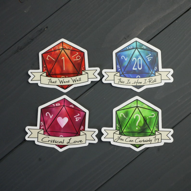 D20 Sticker Set Vinyl Dice Sticker Dnd Decal Etsy