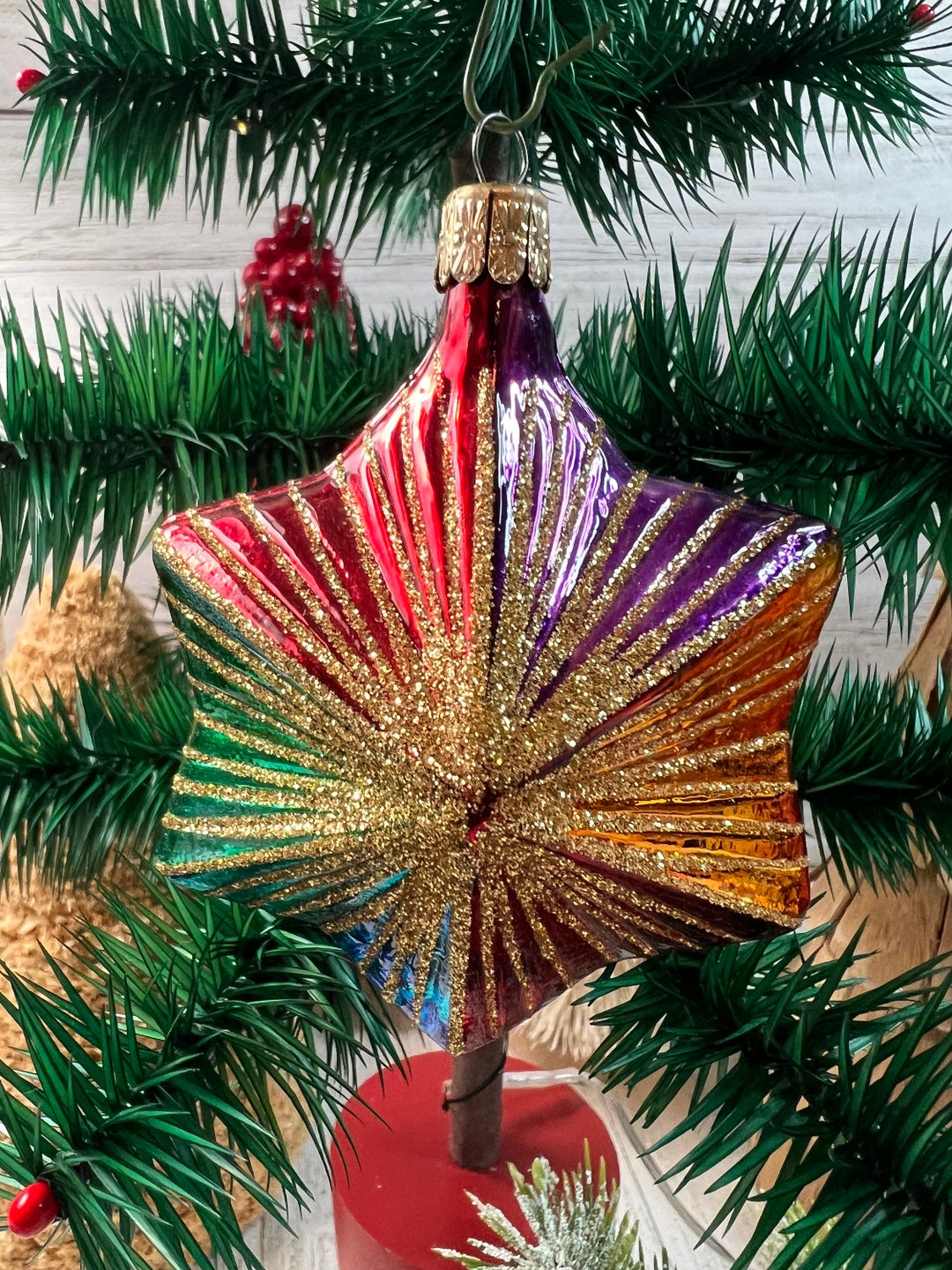 Fancy Rainbow Gold Glitter Star Czechia Glass - Etsy