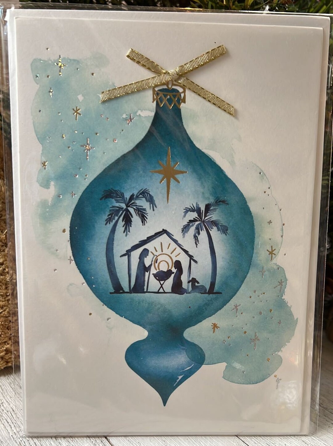 Beautiful Papyrus Christmas Card With Ornament and Nativity Scene one ...