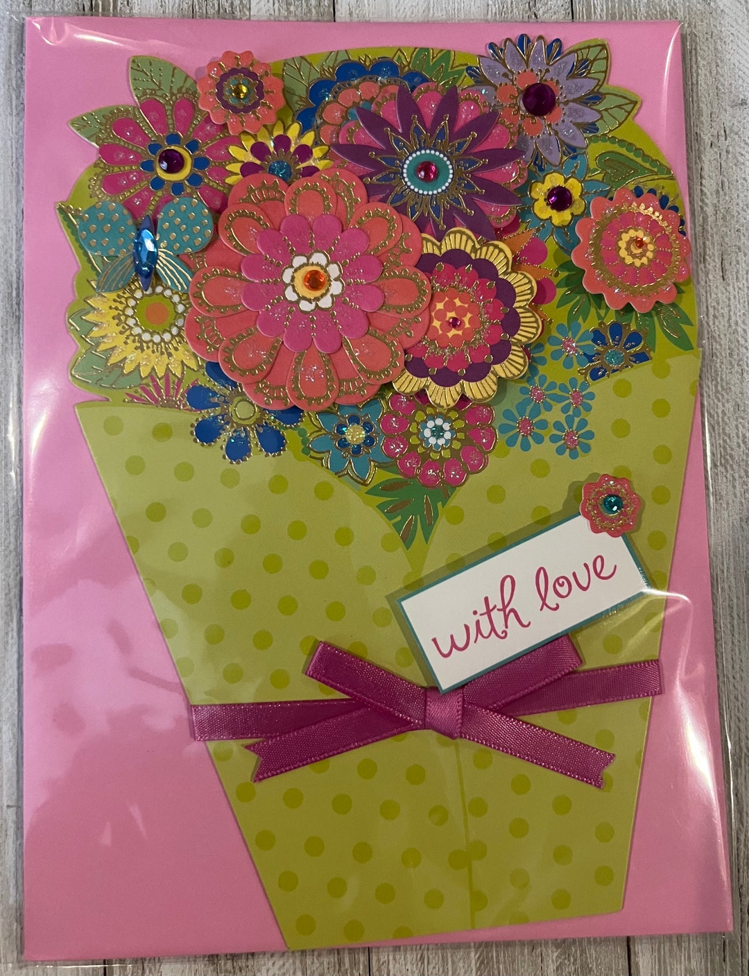 Mother’s Day - Embellished 3D Card - Die-cut Bouquet of Flowers Papyrus ...