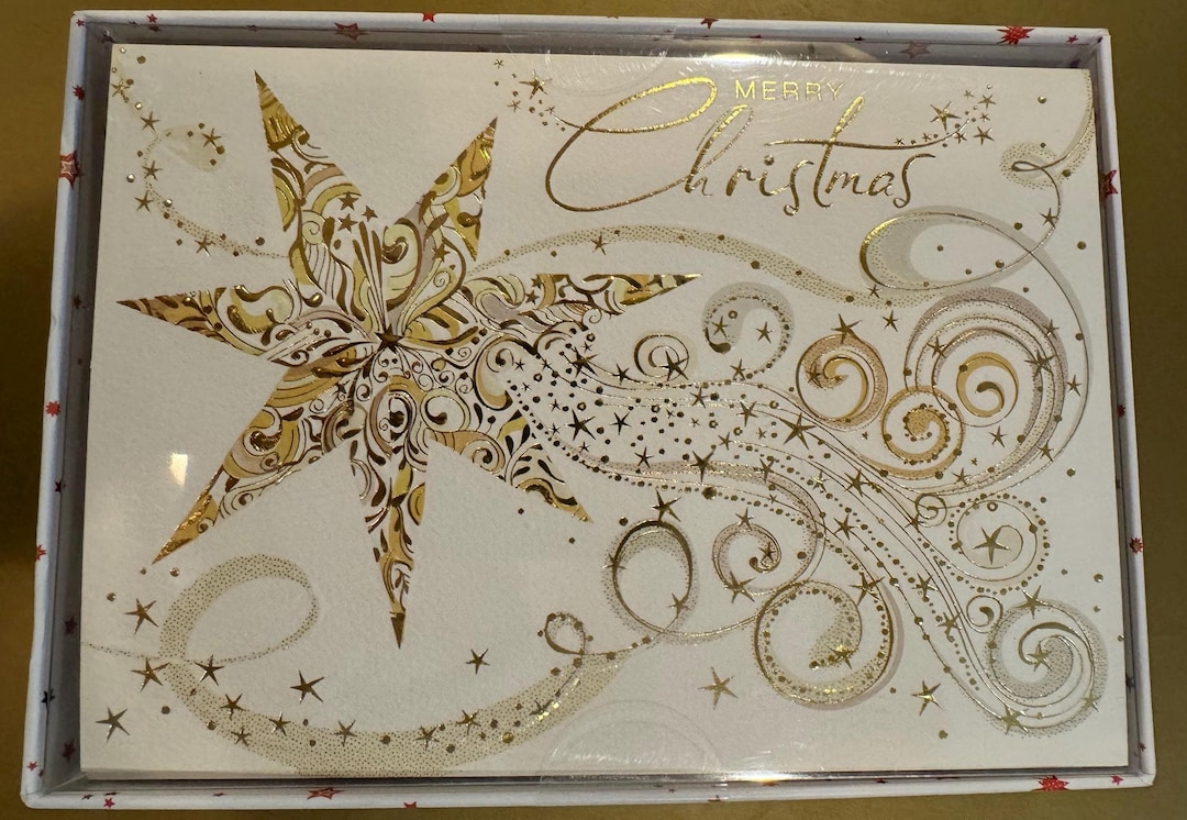 Christmas Season Turnowsky Gold Star Holiday Greeting Cards Box of 20 ...