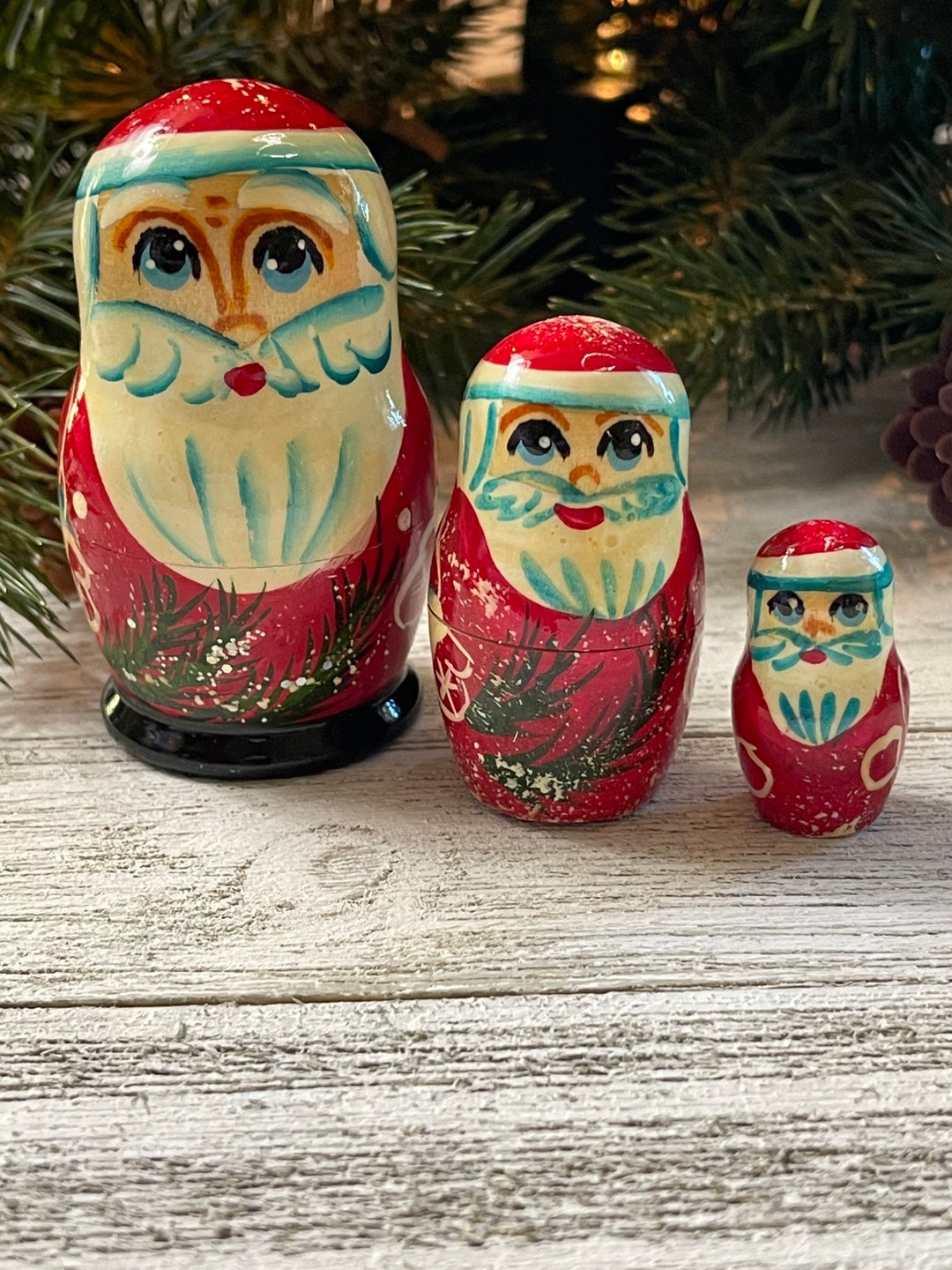 Folk Art Matryoshka Nesting Dolls Santa Set of Three - Etsy