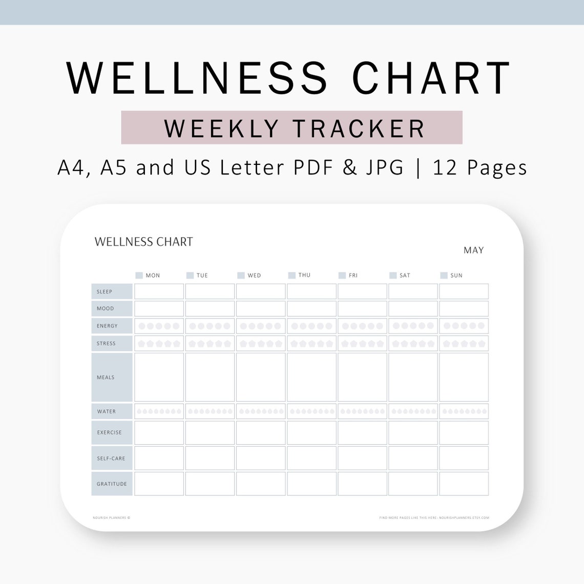 Wellness Tracker Weekly Chart Digital Planner Printable - Etsy