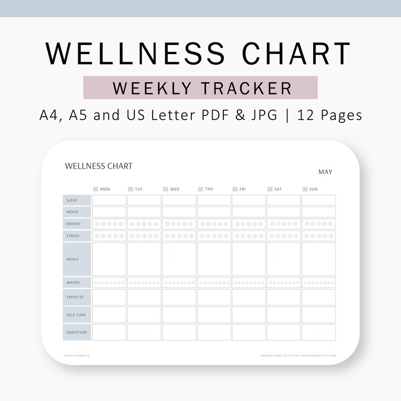 Wellness Tracker Weekly Chart Digital Planner Printable - Etsy